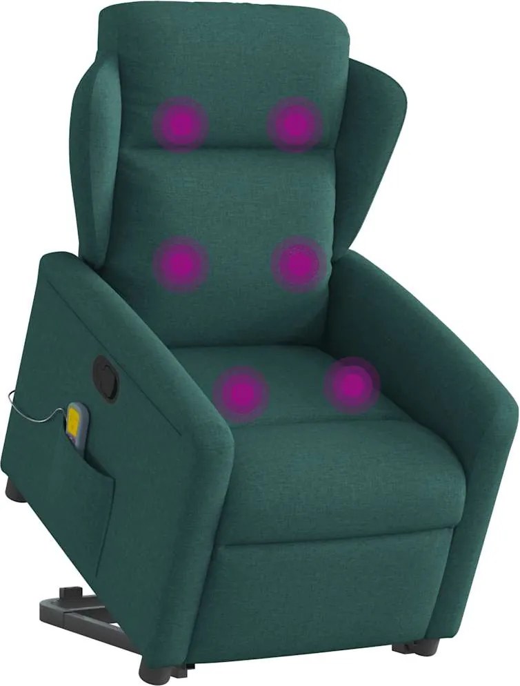 Zvedací masážní polohovací křeslo tmavě zelené textil 3303150