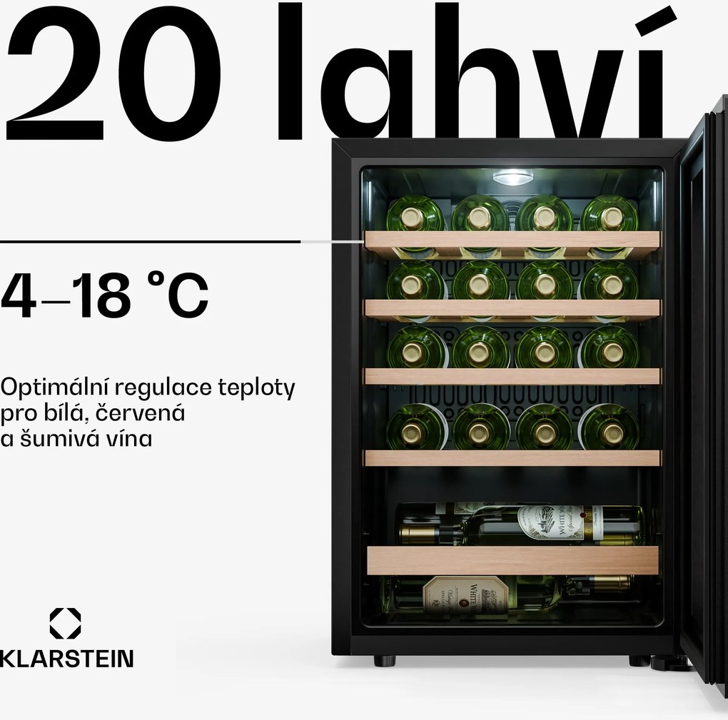 Klarstein Bevora volně stojící vinotéka | 4 zásuvky | 62 litrů | 20 lahví | 43 cm