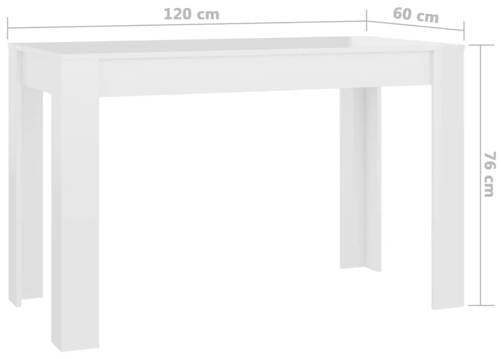 vidaXL Jídelní stůl bílý s vysokým leskem 120 x 60 x 76 cm dřevotříska