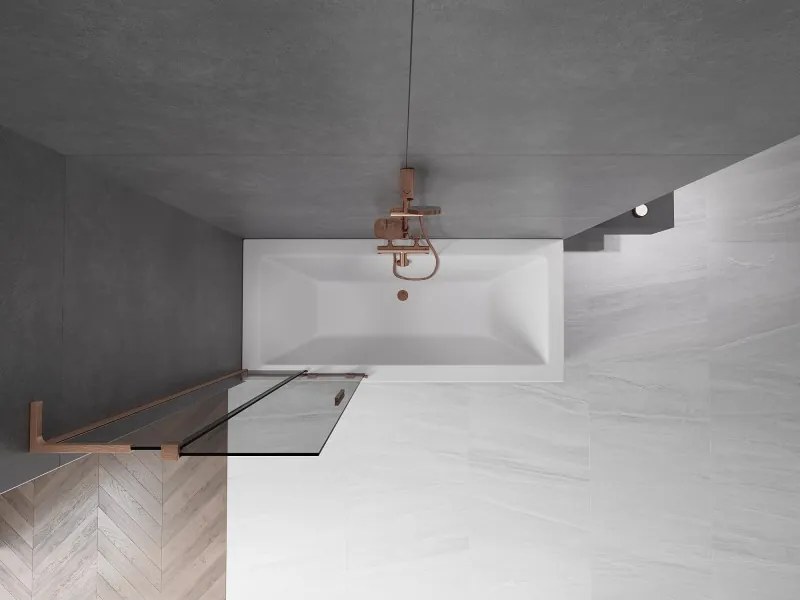 Mexen Velar L, 2-křídlová posuvná vanová zástěna 75 x 150 cm, 8mm šedé sklo, měděná matná, 896-075-003-41-65