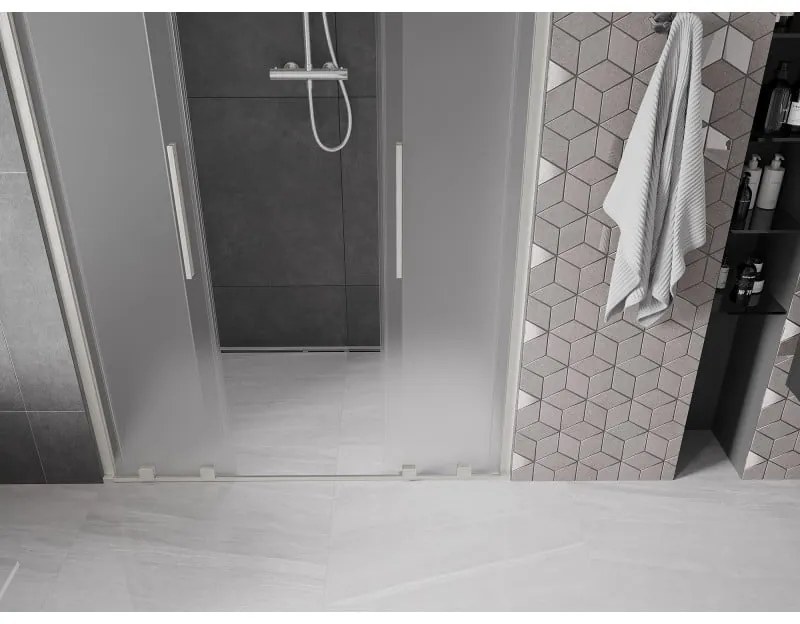 Mexen Velar L Duo, posuvné sprchové dveře do otvoru 150 cm, 8mm sklo námraza, broušená ocel, 871-150-003-32-97