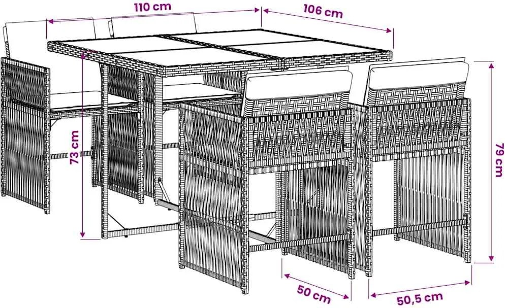 5dílný zahradní jídelní set s poduškami černý polyratan 3211614