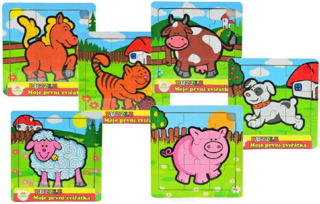 _Ostatní 1_ DŘEVO Baby puzzle moje první zvířátka 9 dílků na desce různé druhy 00512018
