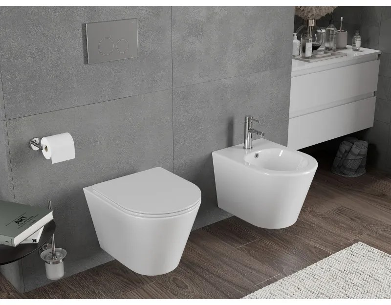 Mexen Rico, závěsná WC mísa 490x360x370 mm, Rimless Tornádo, bílá lesklá, 3372XX00T