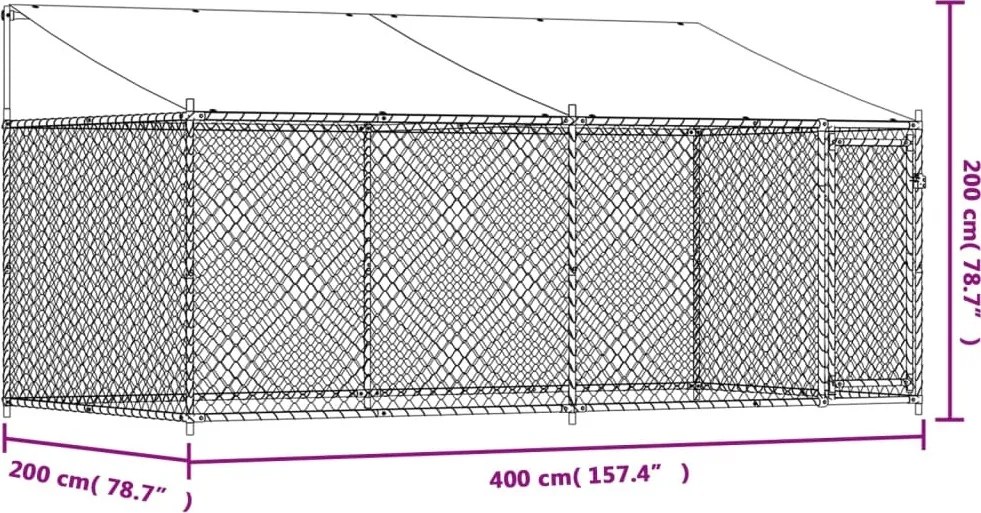 vidaXL Klec pro psy se střechou a dvířky šedá 4x2x2 m pozinkovaná ocel [3209568]