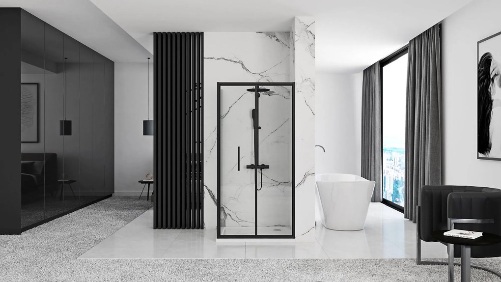 Rea Rapid Fold, sprchový kout se skládacími dveřmi 100x80cm, čiré sklo, černý profil, KPL-09904