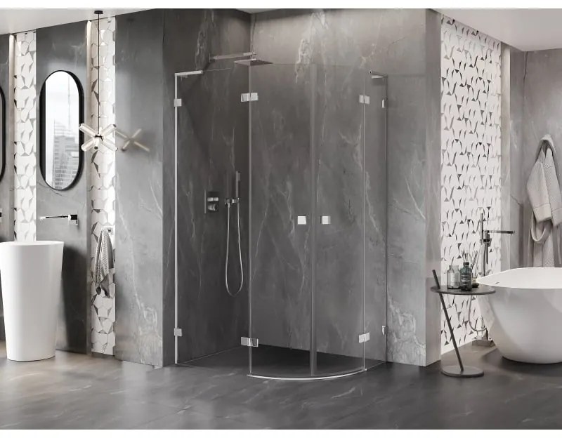 Mexen Lunar, L půlkruhový sprchový kout naklápěcí doleva 100 x 70 cm, 8mm čiré sklo, chromový profil, 833L-100L-070P-01-00