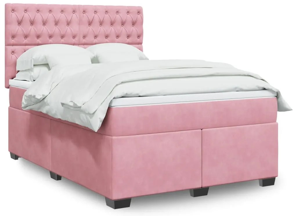 Box spring postel s matrací růžová 140x200 cm samet 3290941
