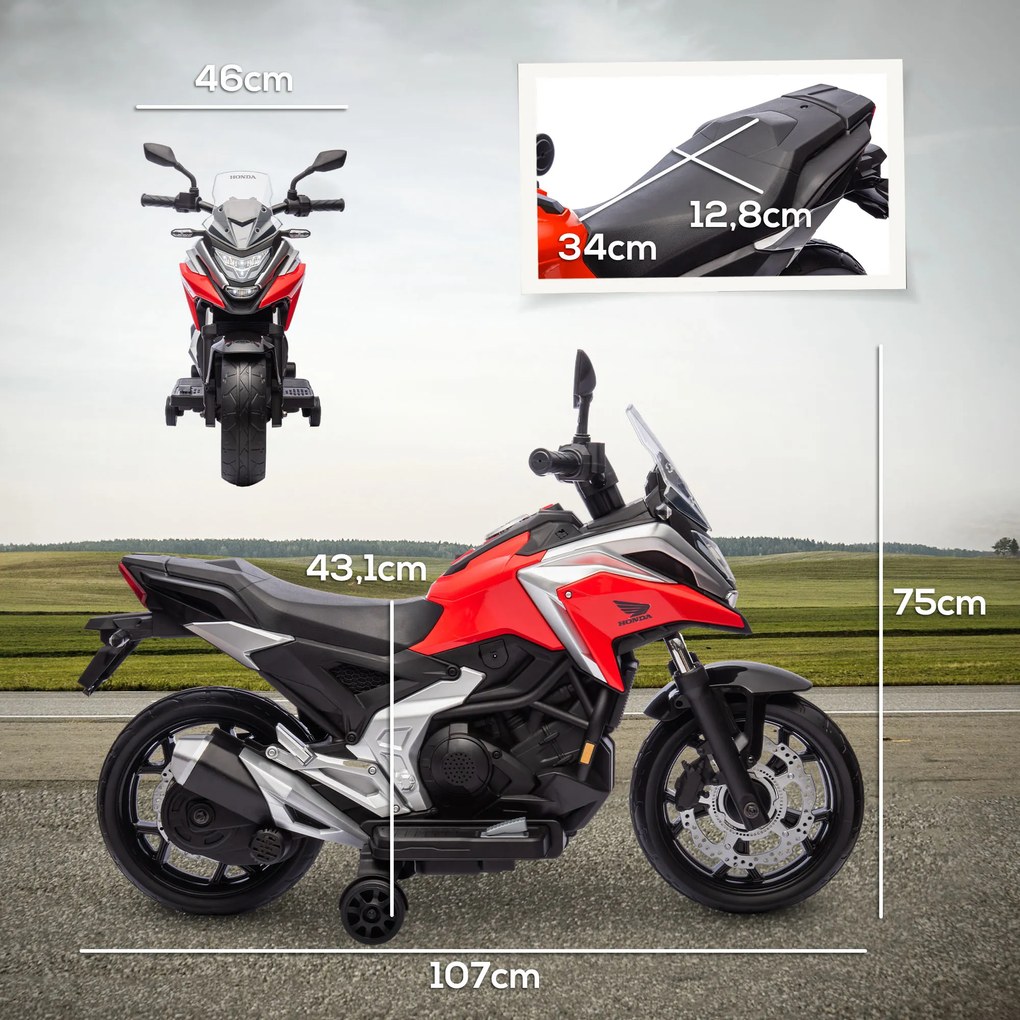 AIYAPLAY 12V dětská motorka s MP3, USB, LED světlometem červená