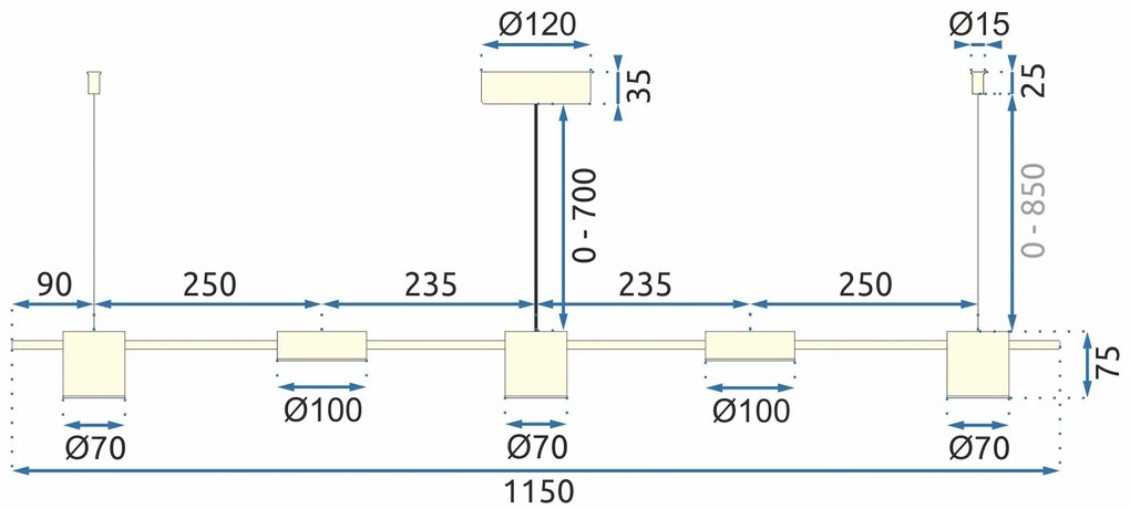 Toolight - LED závěsné svítidlo APP929-5CP, zlatá, OSW-07008