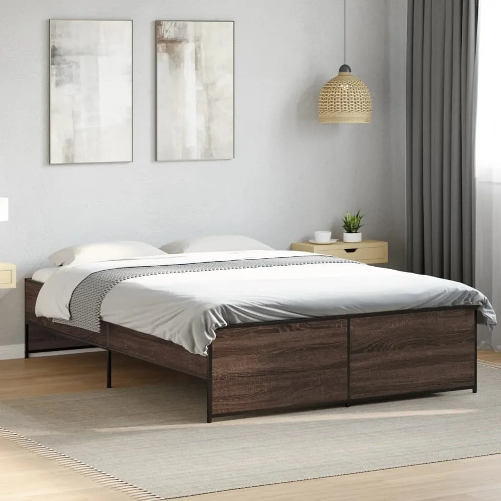 Rám postele hnědý dub 140 x 190 cm kompozitní dřevo a kov 3279901