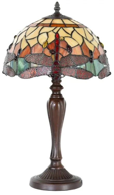 Dřevěná stolní lampa Tiffany s červenými vážkami Butterfly– 30x53 cm