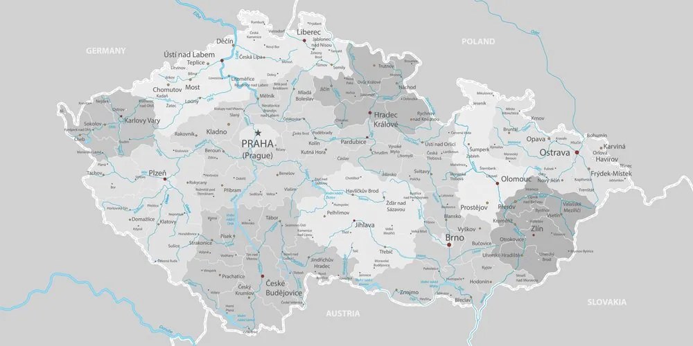 Obraz šedá mapa Česka s kontrastem