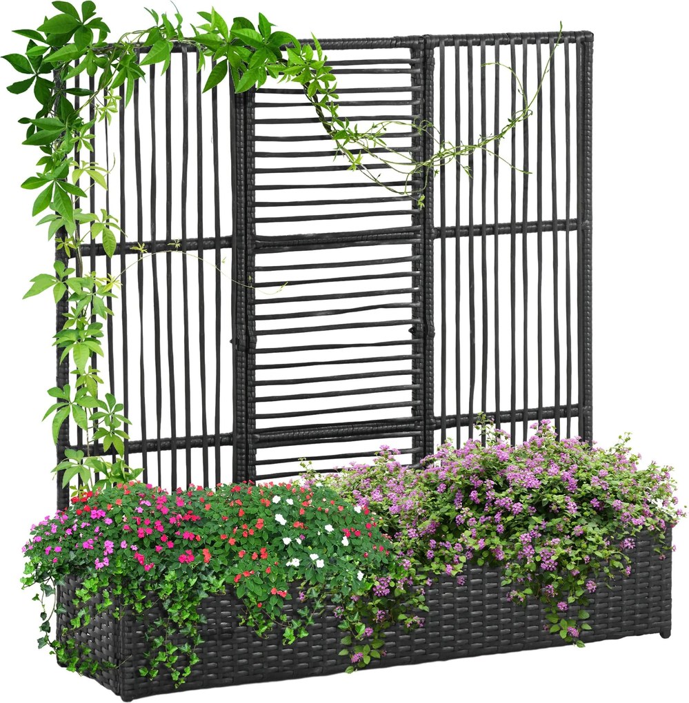Vyvýšený záhon Outsunny s treláží v ratanovém stylu, 103 x 103 x 29 cm - černý | Aosom