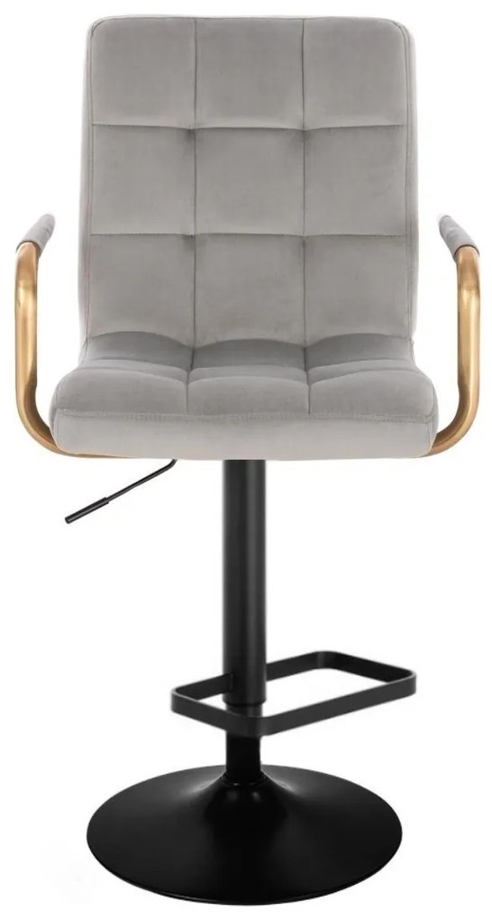 LuxuryForm DESIGN Barová židle VERONA GOLD VELUR na černé kulaté podstavě - světle šedá