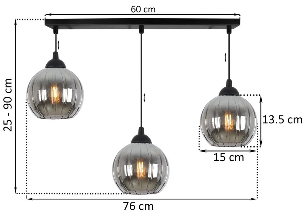 Závěsné svítidlo Costa, 3x grafitové skleněné stínítko, b