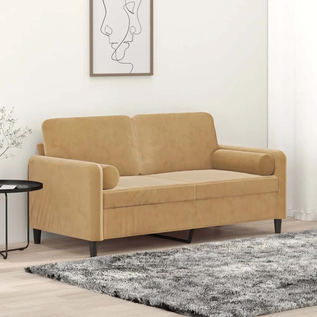 2místná pohovka s polštáři hnědá 140 cm samet 3200888
