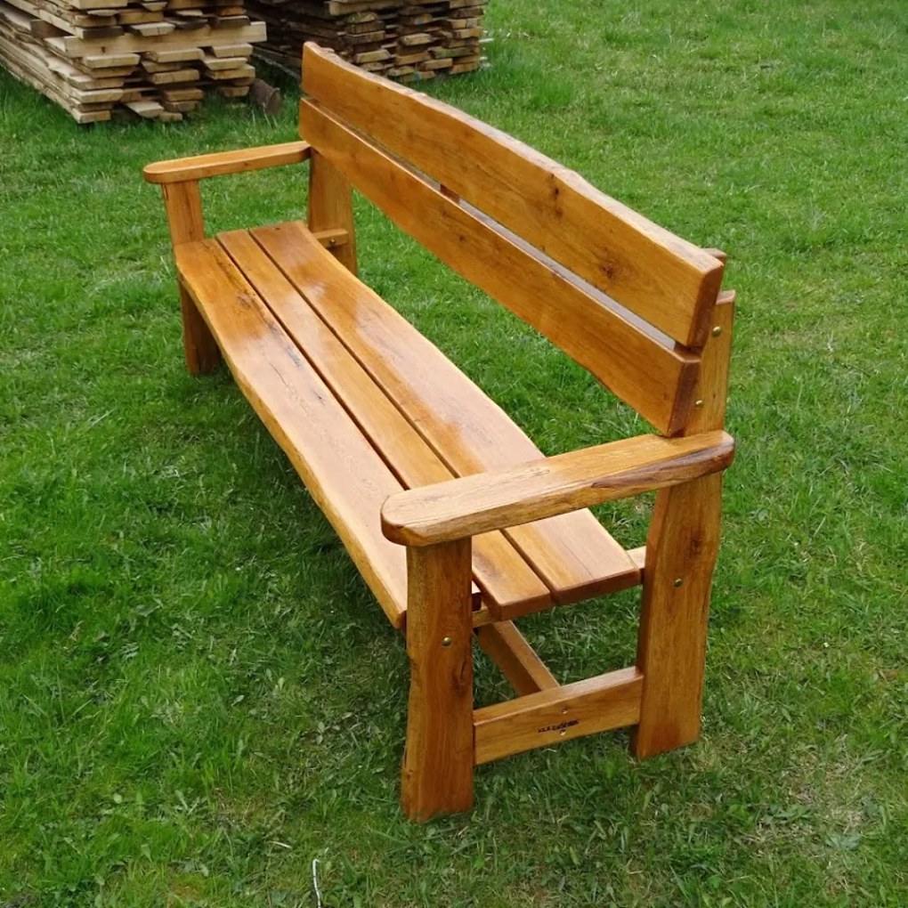 KULHÁNEK Zahradní lavice s područkami - rustikální Délka: 150 cm, Odstín nátěru: olej - teak