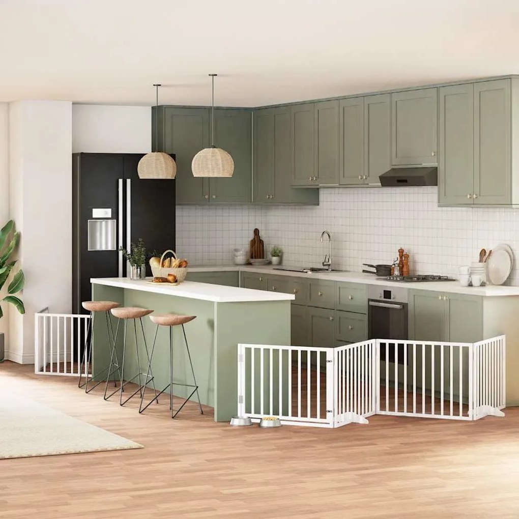 Zábrana pro psy s dvířky skládací 12 panelů bílá 960 cm topol 3155564