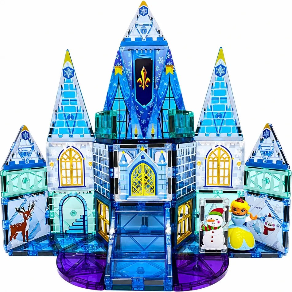 LEAN Toys Magnetické stavební kostky – Zámek ledové princezny, modré, 47 dílů