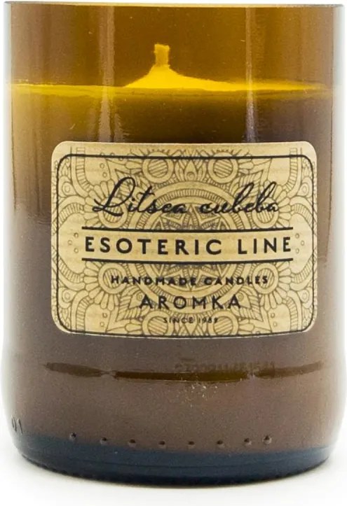 Sójová svíčka v pivní lahvi Litsea Cubeba – s citrusovou vůní, doba hoření 23 hodin, česká ruční výroba