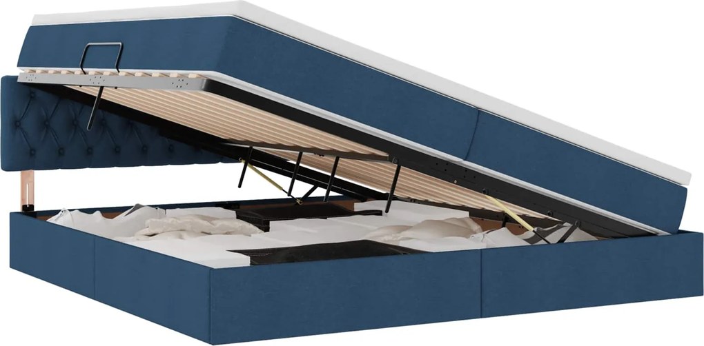 Postel s úložným prostorem a matrací Modrá 200 x 200 cm Samet 3370598