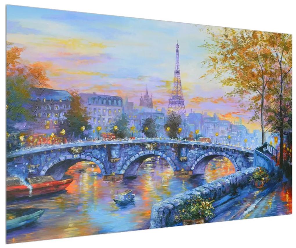 Obraz malované krajiny s Eiffelovou věží (120x80 cm)