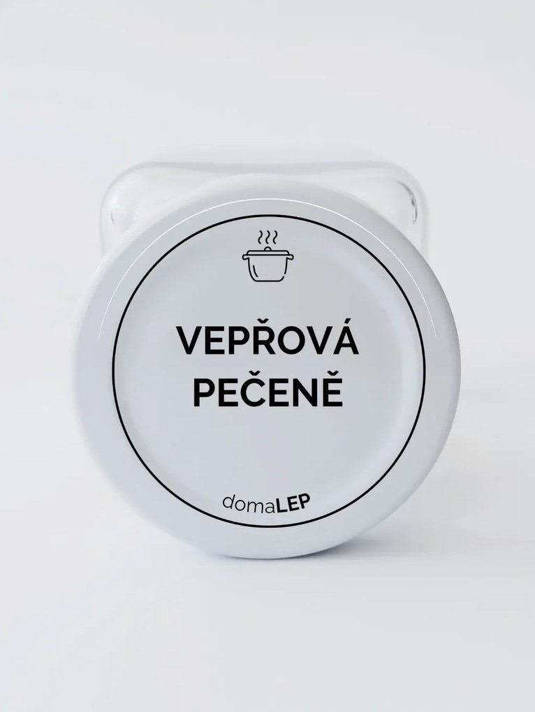 Samolepka na kořenky VEPŘOVÁ PEČENĚ průhledná 5 cm tučné písmo