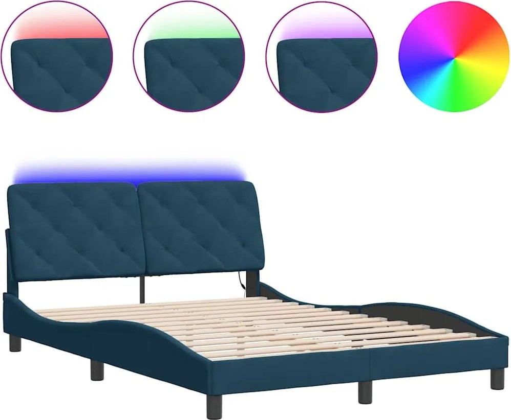 Rám postele s LED bez matrace modrý 120 x 200 cm samet 3213847