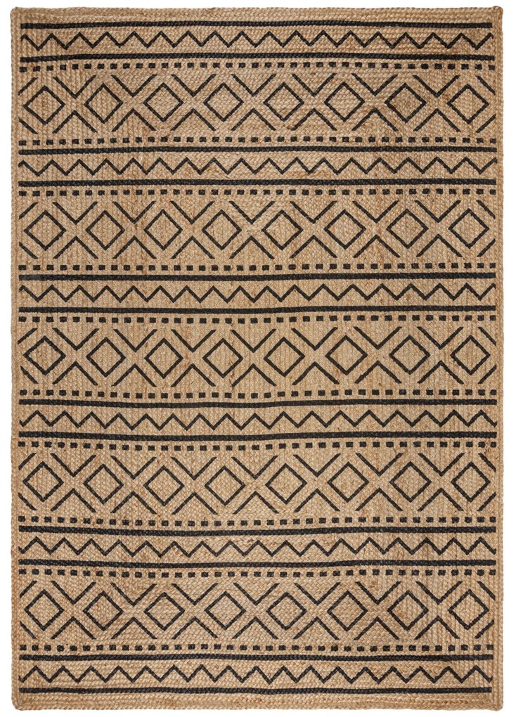 Flair Rugs, Kusový koberec Printed Jute Luis Natural/Black, 200x290, béžová, chodba / předsíň