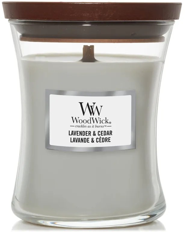 WoodWick – svíčka Lavender & Cedar (Levandule a cedr) Velikost: střední 275 g