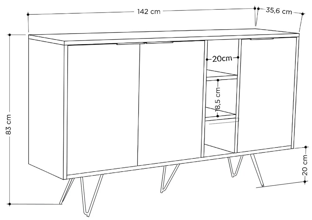 Komoda CLARA 142 cm dub přírodní/antracit