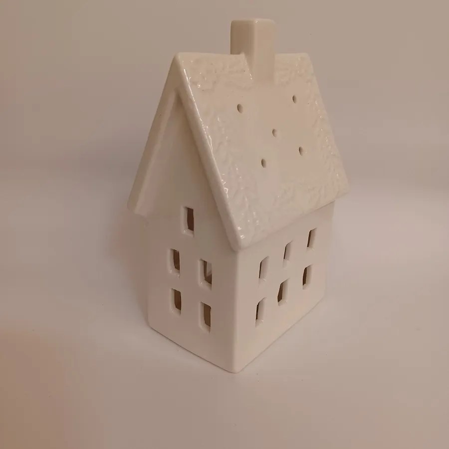 LED dekorace keramický domeček 10,6 × 8,7 × 16,8 cm, teple bílá, 2× LR44