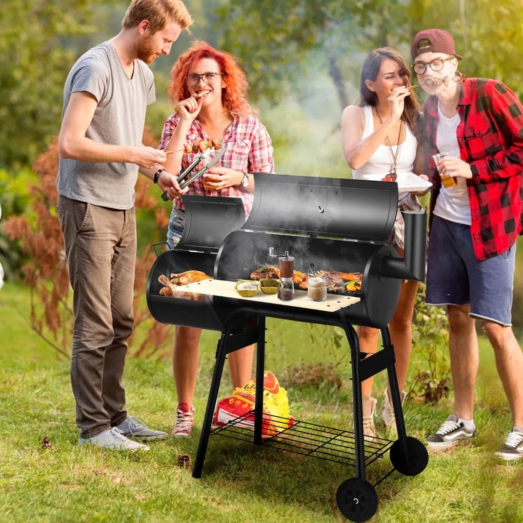 Costway BBQ gril na dřevěné uhlí s kolečky Grilovací vozík s víkem Venkovní gril