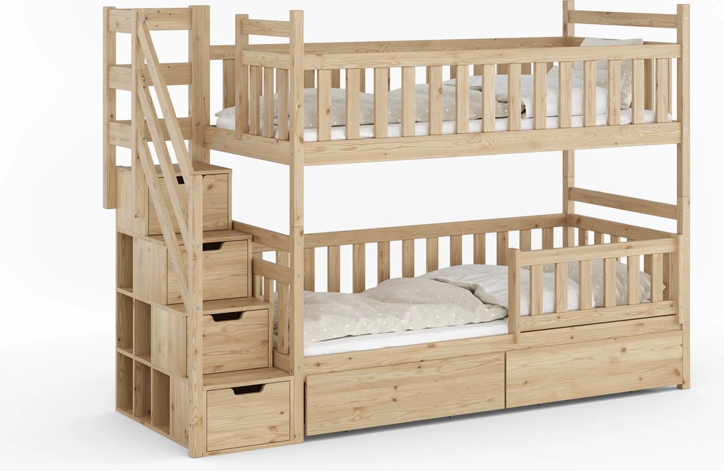 Rkids | Patrová postel se schůdky Rino 80x190 Bezbarvý lak