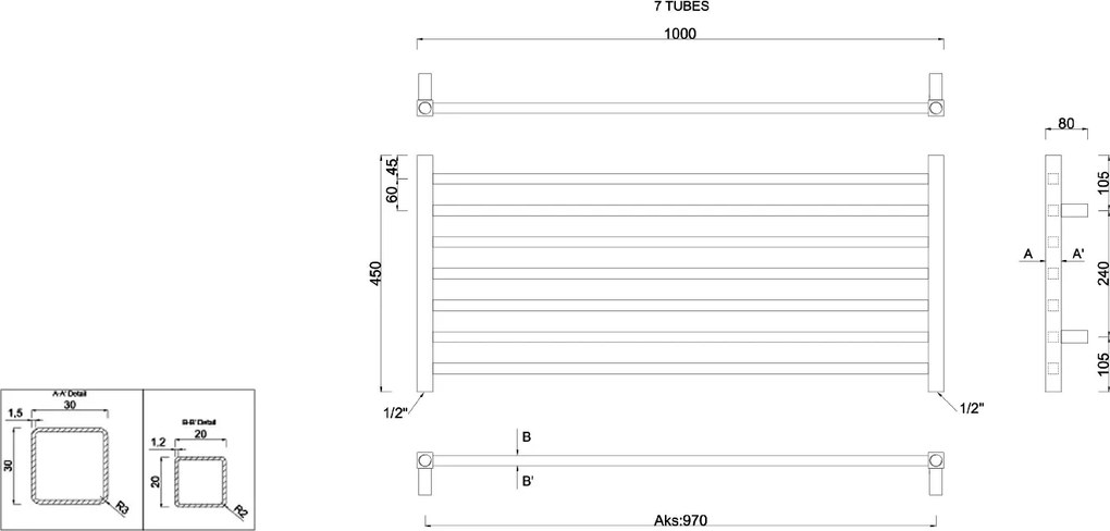 Sapho METRO koupelnový radiátor 1000 x 450 mm chrom 0411-10