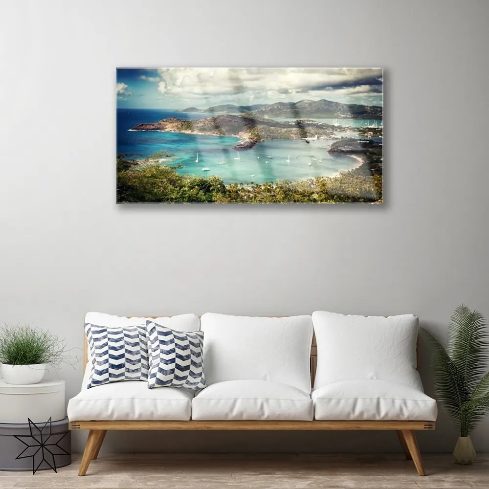 Obraz na skle Záliv Loďky Krajina 100x50 cm