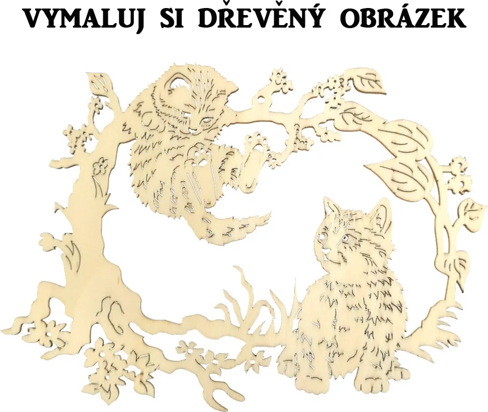 AMADEA Dřevěný obrázek k vymalování koťátka 17 cm