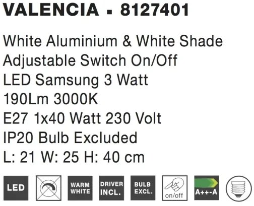 Moderní nástěnné svítidlo Valencia A 21 bílé