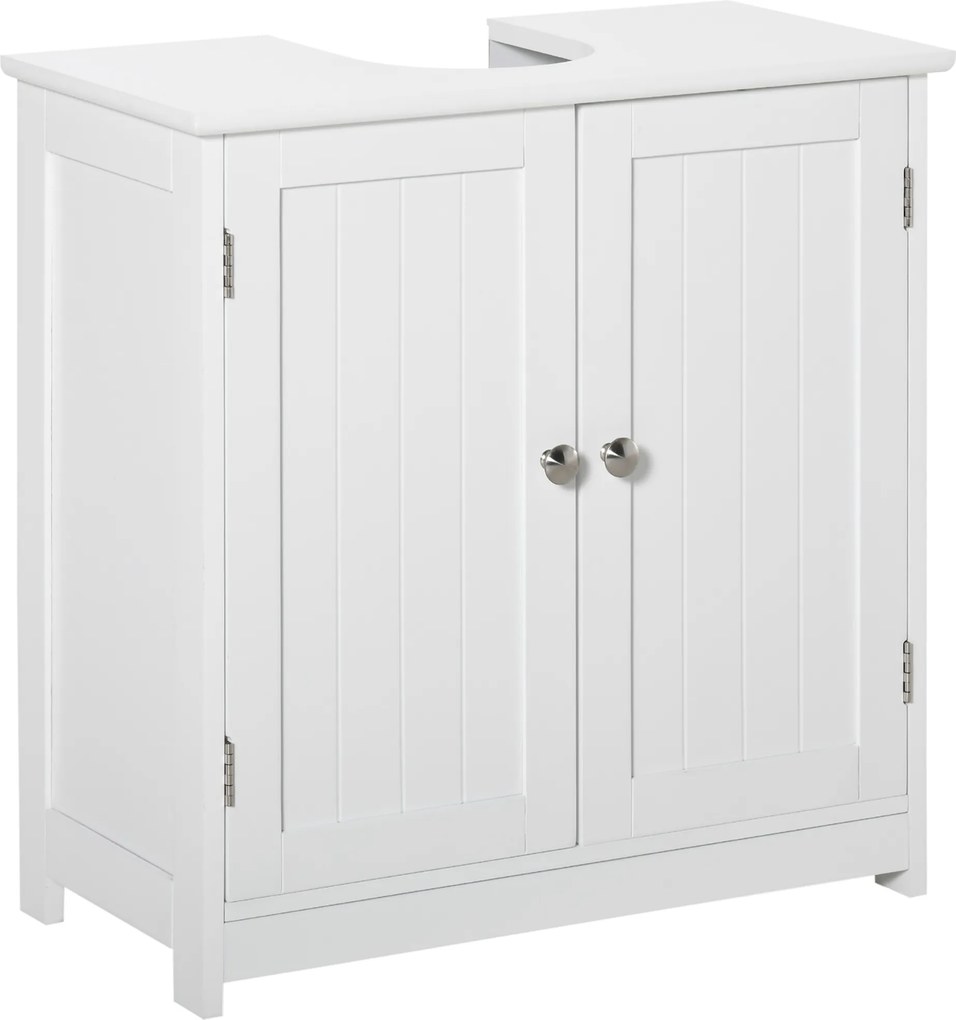 Kleankin koupelnová skříňka - skříňka pod umyvadlo - dvoudvéřová skříň s policí - 60 Š x 30 H x 60 V cm - bílý dřevo