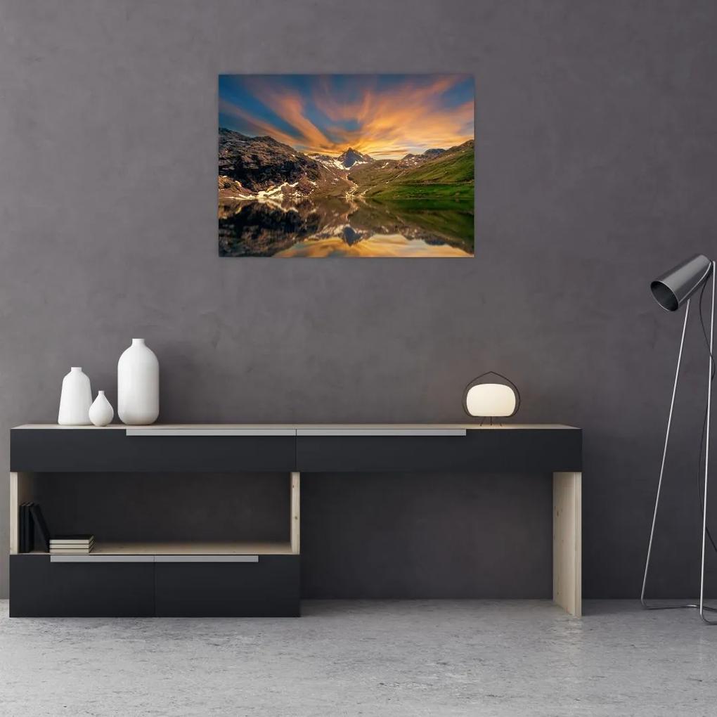 Skleněný obraz - Odraz v horském jezeře (70x50 cm)