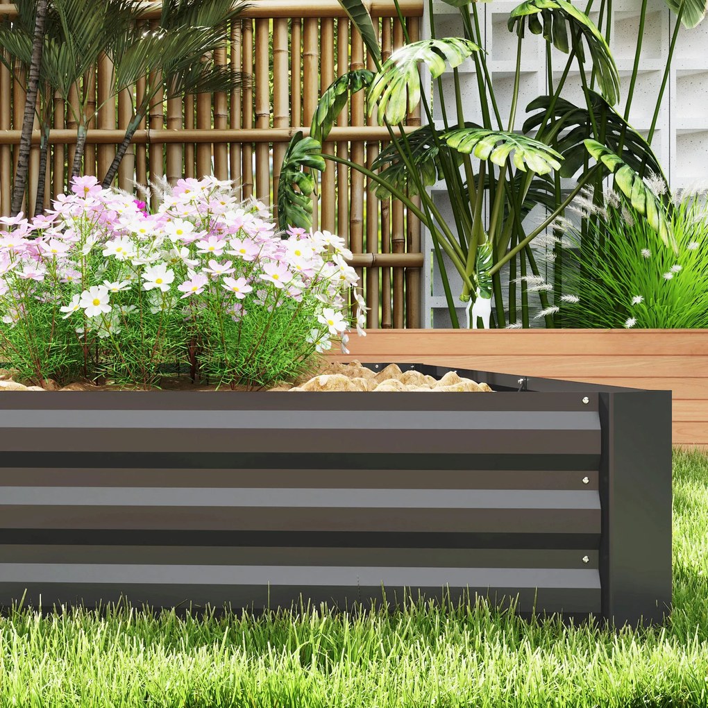 Outsunny Zahradní Truhlík, Obdélníkový Vyvýšený Záhon s Bezpečnostním Okrajem a Otevřeným Dnem, pro Květiny a Bylinky, 240 x 120 x 30 cm, Tmavě Šedý