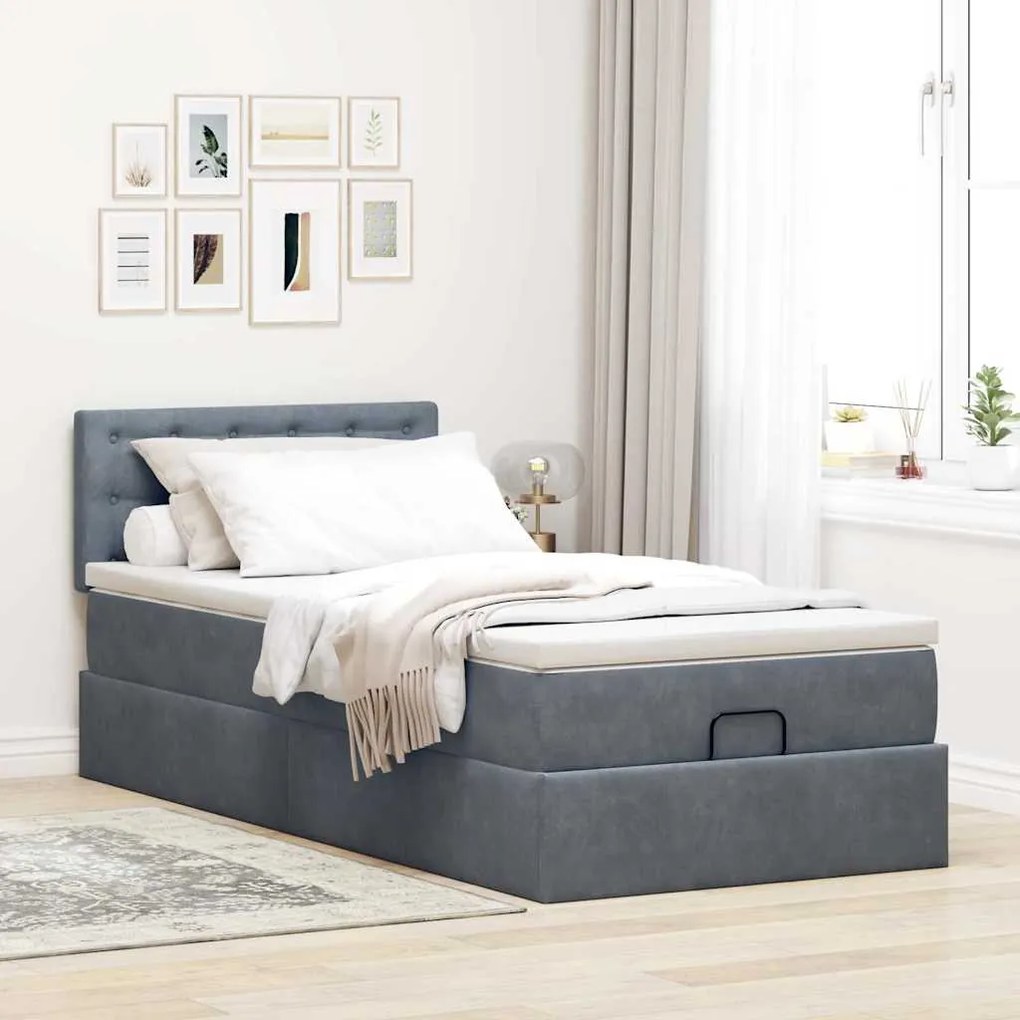Osmanský rám postele s matrací tmavě šedá 100x200cm samet 3312747