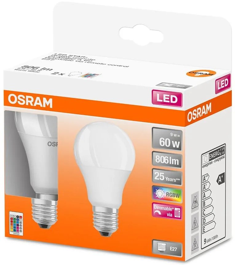 LED žárovka OSRAM A60 RGBW 9W E27 2700K 2ks + dálkový ovladač