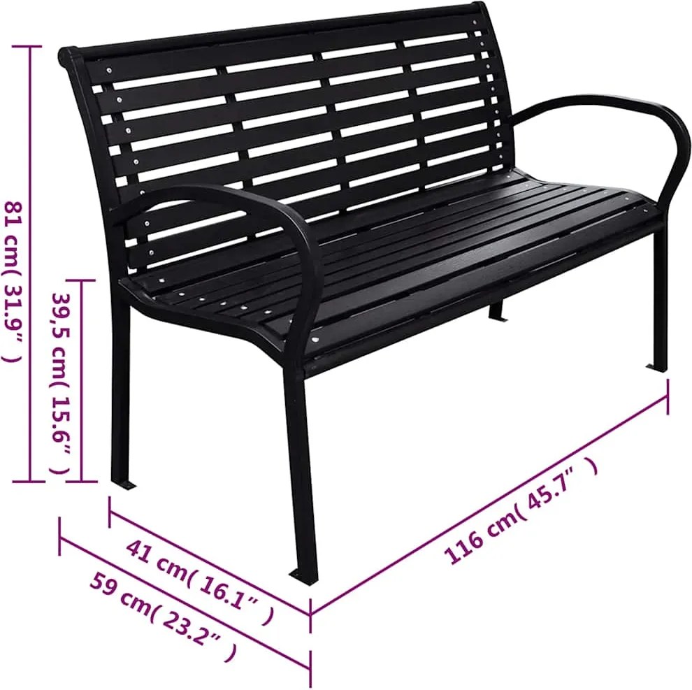 Zahradní lavice černá 116 cm ocel a WPC 319578