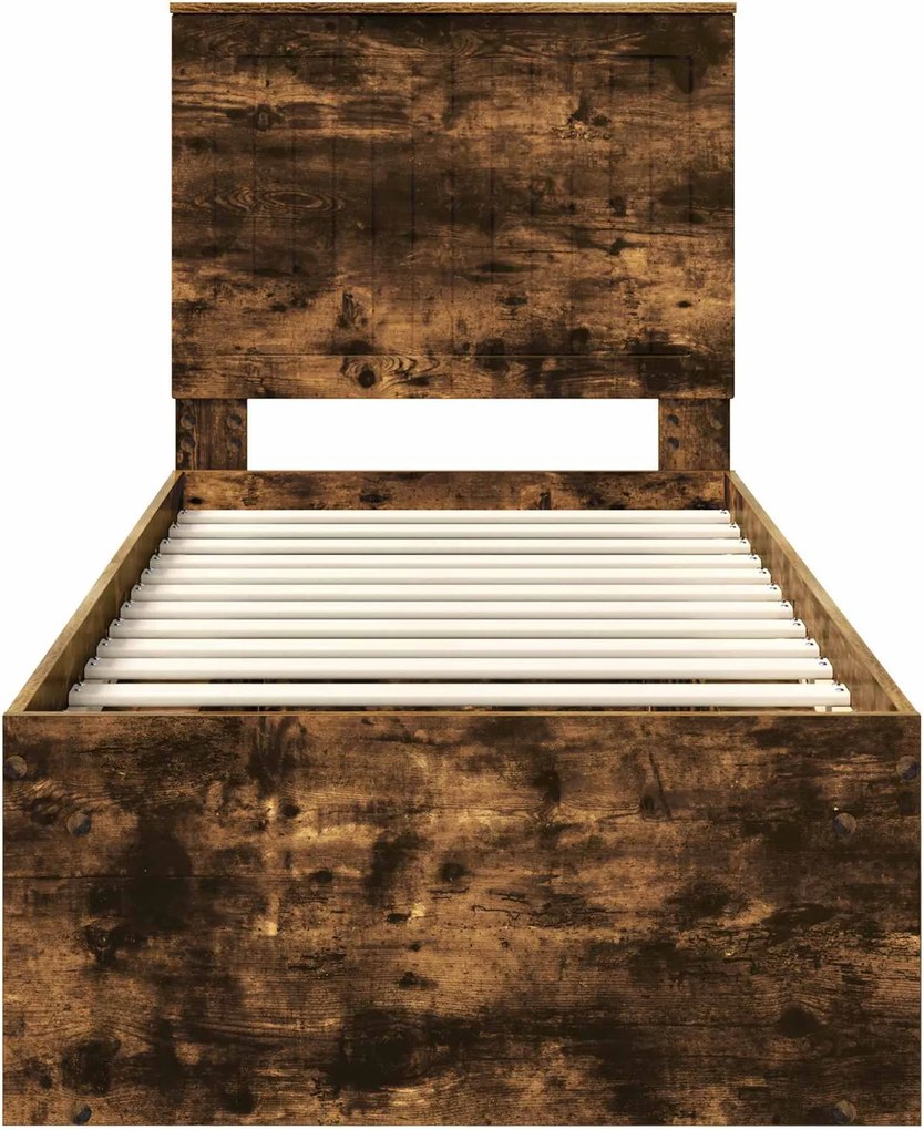 Rám postele s čelo Kouřový dub 75 x 190 cm Masivní borové dřevo 3411077