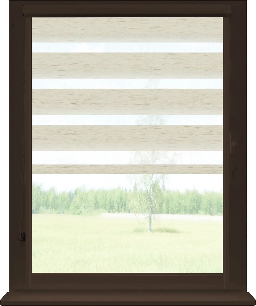 Dekodum Roleta den a noc v hnědé kazetě premium, barva látky Béžová Šířka (cm): 107, Výška (cm): Balkonová (do 200 cm), Strana mechanismu: Práva