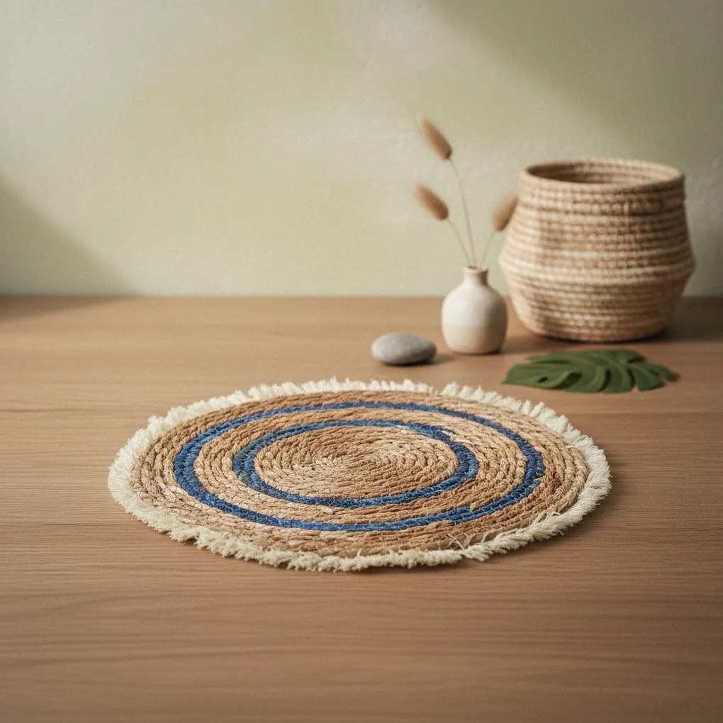 Podložka na stůl z mořské trávy Bali II 38 cm hnědá/modrá