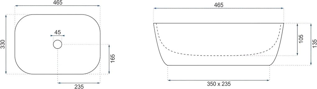 Rea Belinda, umyvadlo na desku 465x330x135 mm, imitace kamene-Marrone Matt, REA-U3600
