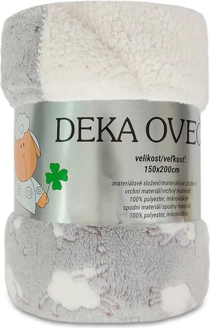 Beránková deka OVEČKA s ovečkami šedo-krémová 150 x 200 cm